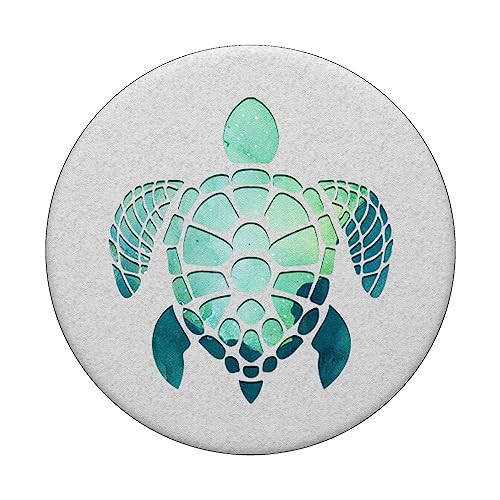 Green Watercolor Turtle Phone Grip On a White PopSockets Swappable PopGrip