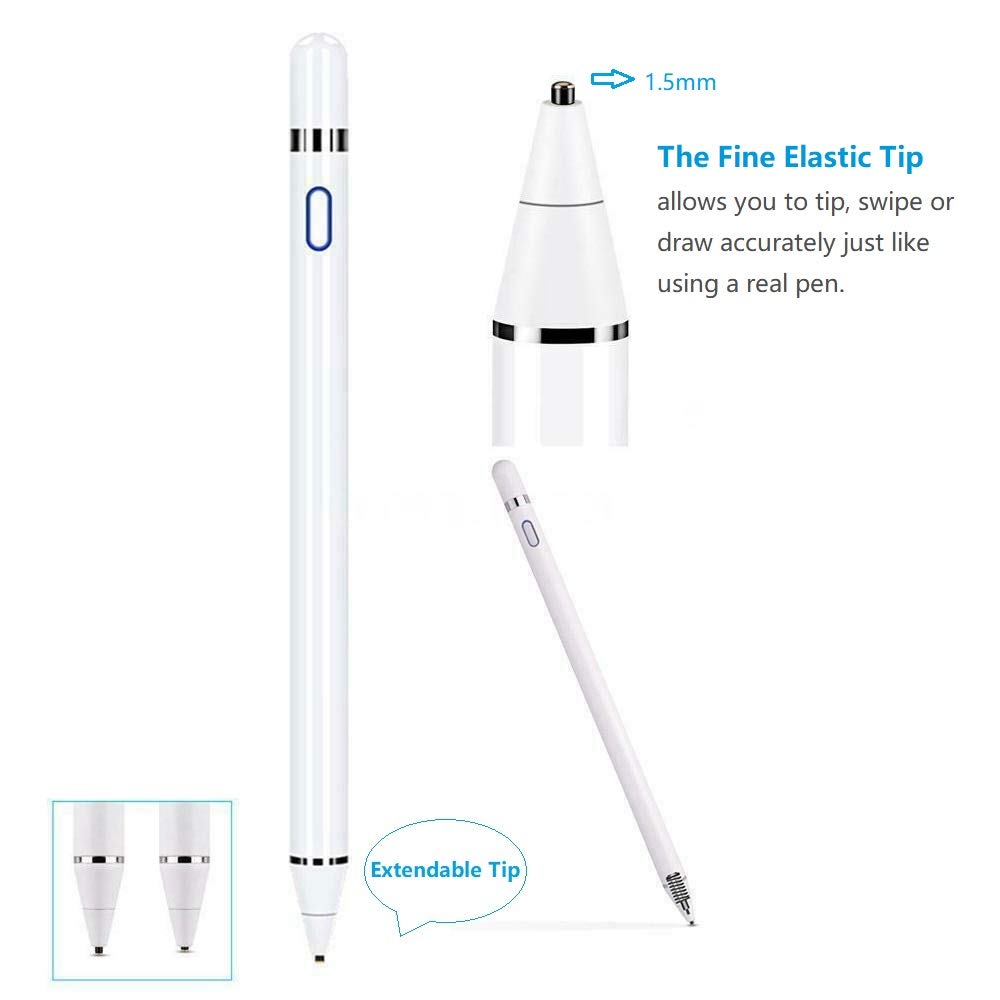 Stylus Pencil Compatible for Apple,Active Stylus Pens for Touch Screens,Smart Rechargeable Capacitive 1.5mm Fine Point iPad Pen and Most Tablets on Touchscreen Devices Stylus with Pen (White)