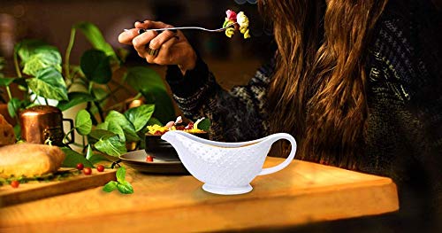 Palais Dinnerware Porcelain Easy Pour Gravy Sauce Boat - White - 8 Oz (Hobnail Design)