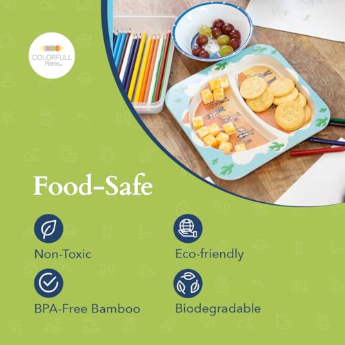 5 Piece Kids Dinnerware Set, Western Cowboys Themed Kids Utensils Set, Bamboo Fiber Plate, Bowl & Cup, Lightweight & Shatterproof Toddler Feeding Set, Children Safe Kitchen Set, Fun Toddler Utensils