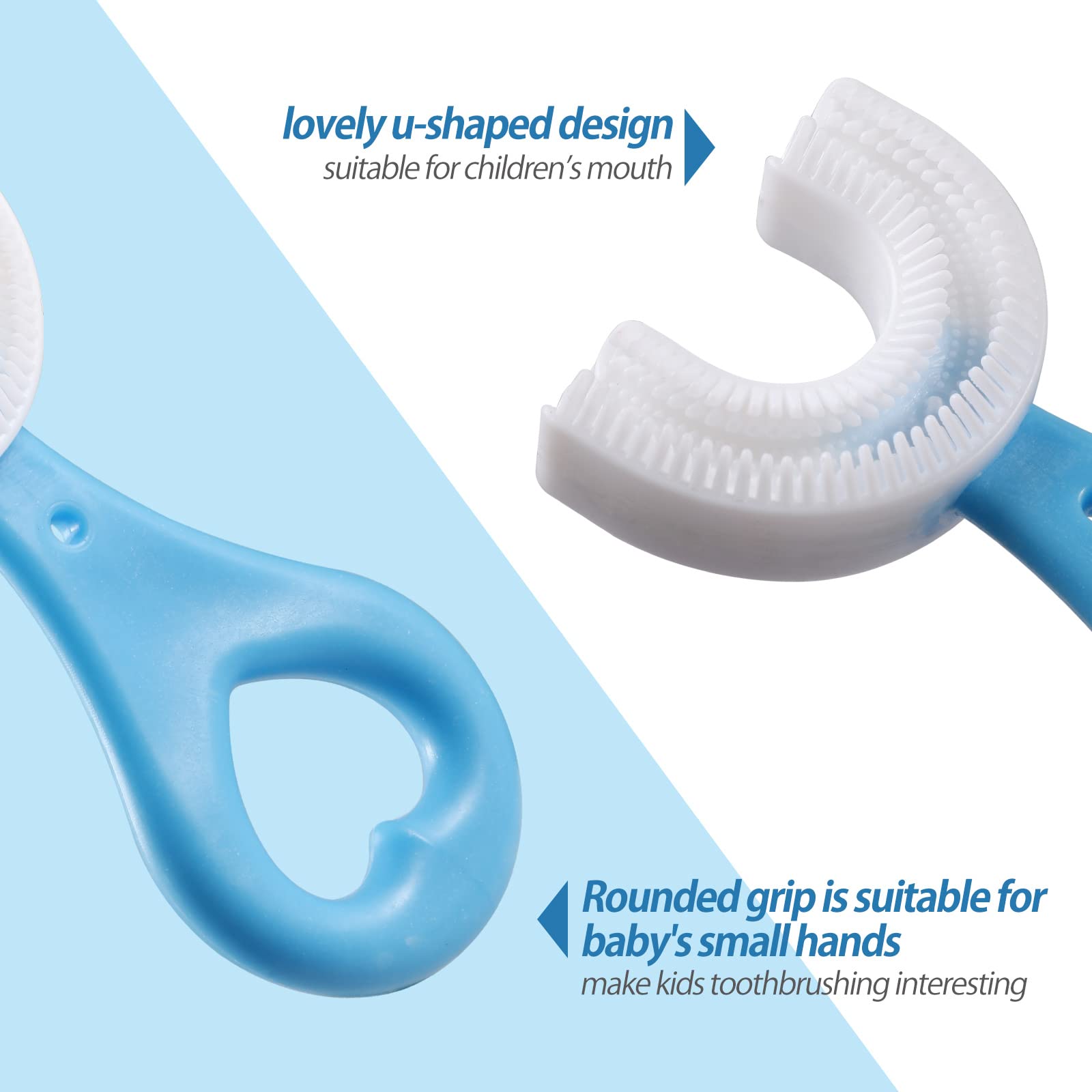 LEBEMPEL Kids U Shaped Toothbrush 2 Pcs Manual Toddler Toothbrushes 360° Oral Cleaning Tools Children Tooth Brush with Food Grade Soft Silicone Brush Head (Aged 2~6)