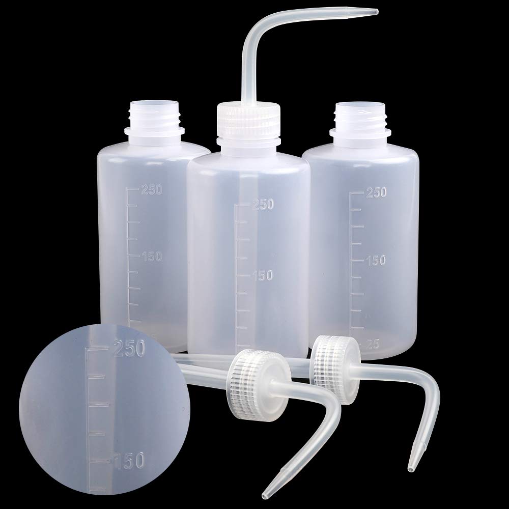 SUPERLELE Wash Bottle, 6pcs 250ml Plastic Tattoo Squirt Bottles, LDPE, Safety for Cleaning Water Tools with Scale Labels(8oz)