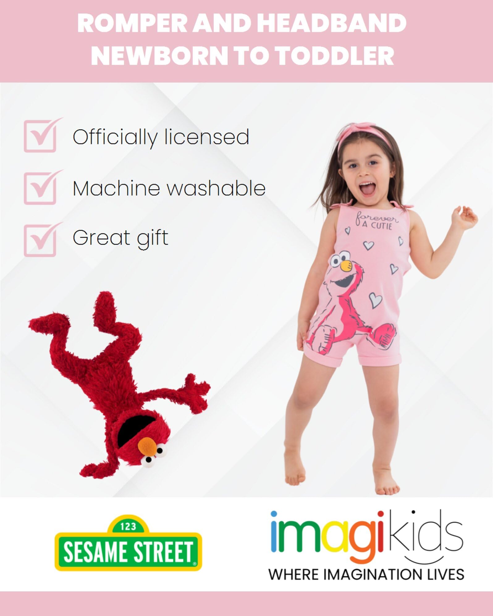 Sesame Street Elmo Baby Girls Romper and Headband Bow Set Pink 18 Months
