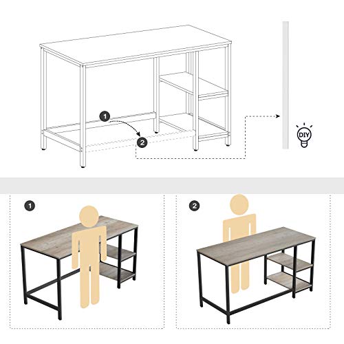 VASAGLE Computer Desk, 55.1-Inch Wide Home Office Desk for Study, Writing Desk with 2 Shelves on Left or Right, Steel Frame, Industrial, Greige and Black ULWD55MB
