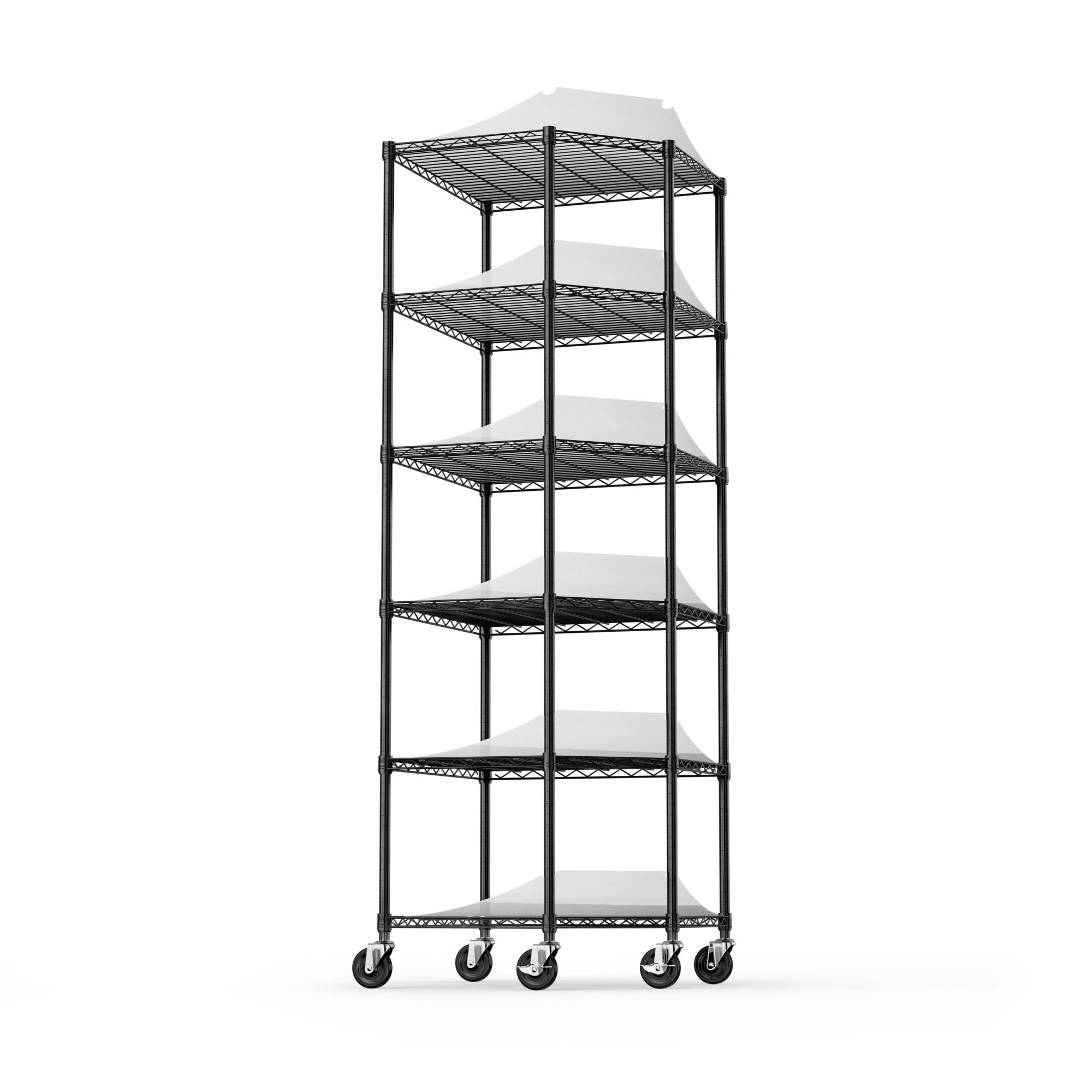 6 Tier NSF Metal Shelf Pentagonal Corner Wire Shelving Unit, 82"H x 27"L x 27"D - Black, 2100lbs Capacity Heavy Duty Adjustable Storage Rack with Wheels & Shelf Liners for Kitchen Garage Room Corner