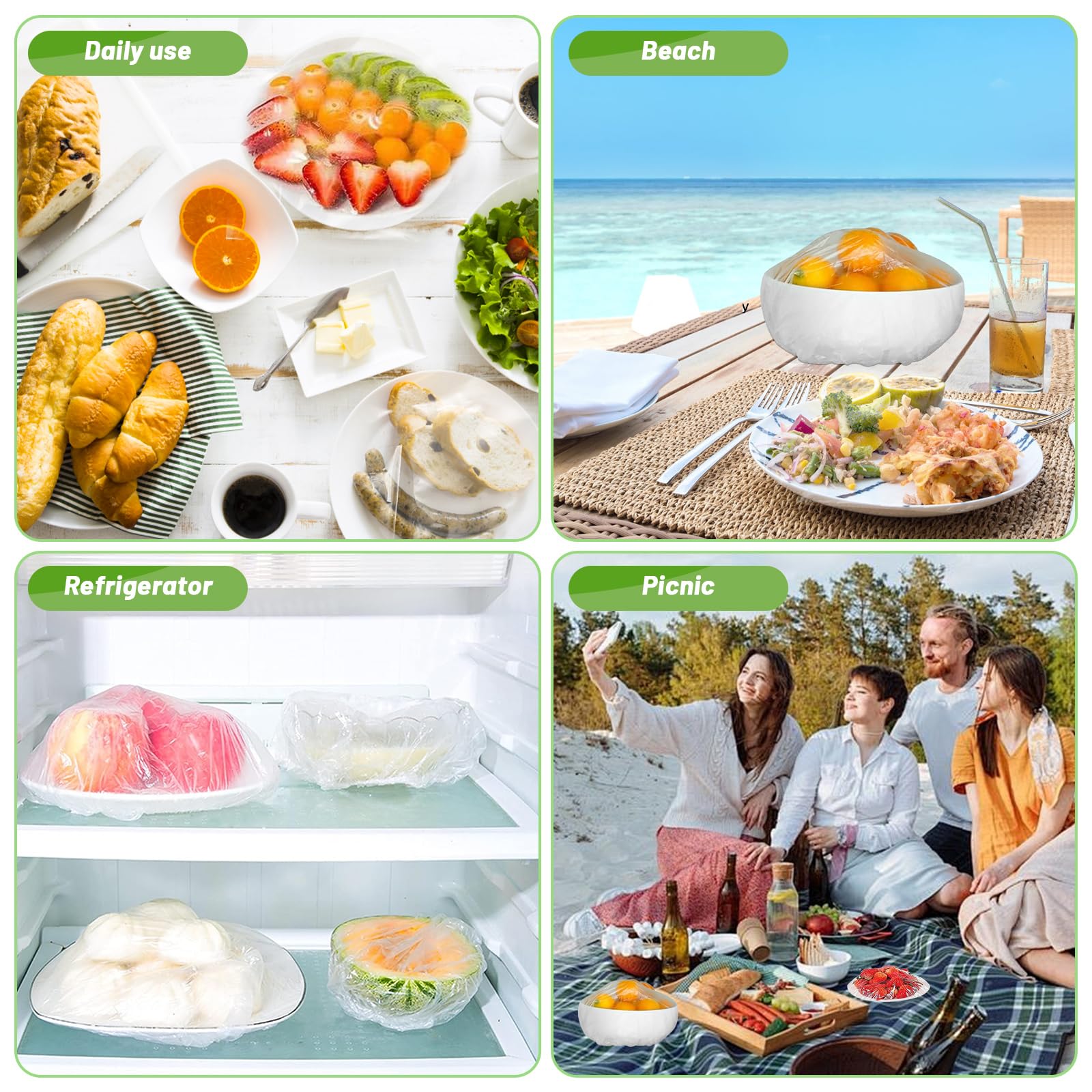300Pcs Reusable Elastic Food Bowl Storage Covers, Sublaga Bowl Covers, Dish Plate Covers, Alternative to foil, Plastic Wrap,BPA Free