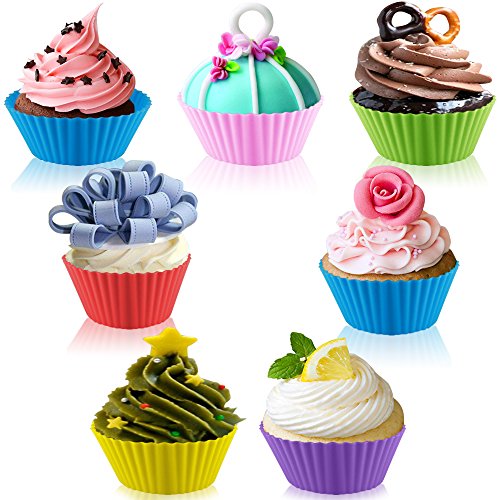 42 pcs Silicone Cupcake Baking Cups, SENHAI Non-Stick Heat Resistant Cake Molds Ice Cube Molds for Making Muffin Chocolate Bread - 6 Shapes