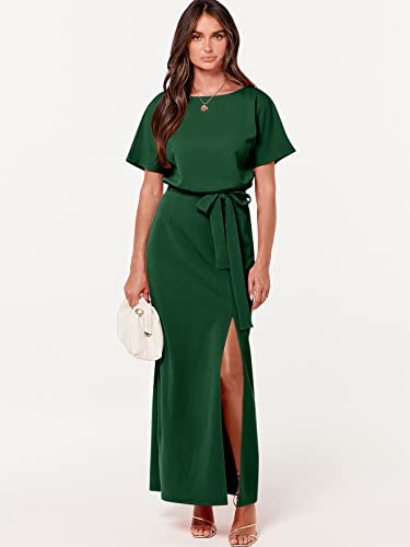 ANRABESS Women's Batwing Sleeve Tie Waist Long Dresses Formal Party Wedding Guest Side Split Maxi Dress A951-shenlv-L