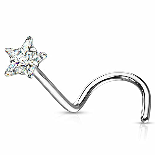 20G 3MM PRONG SET STAR GEM NOSE SCREW RING SURGICAL STEEL STUD NOSTRIL PIERCING Style 88888-301