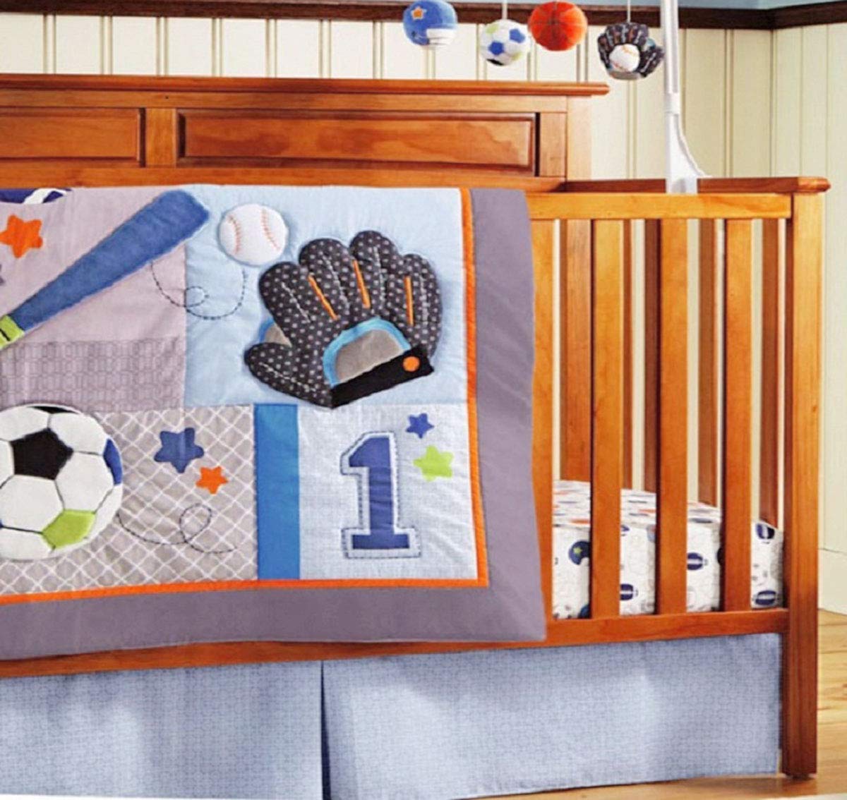 VIVILINEN Baby Crib Bedding Set for Boys 3 Pieces Blue Sports Baseball Originals Soft Toddler Nursery Bedding Sets