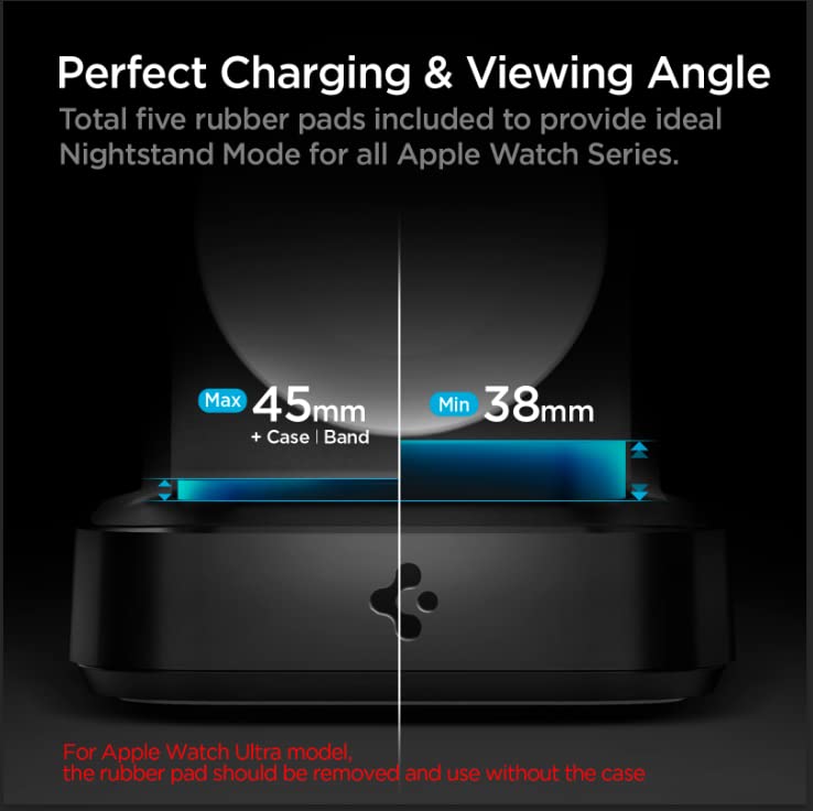 Spigen for Apple Watch Charger Stand [MFi Certified] Charger for Apple Watch Series 10/9/8/7/6/5/SE Ultra 2 49mm 45mm 44mm 42mm 41mm 40mm Nightstand Mode - Built in Charger&USB C Cable/No Adapter