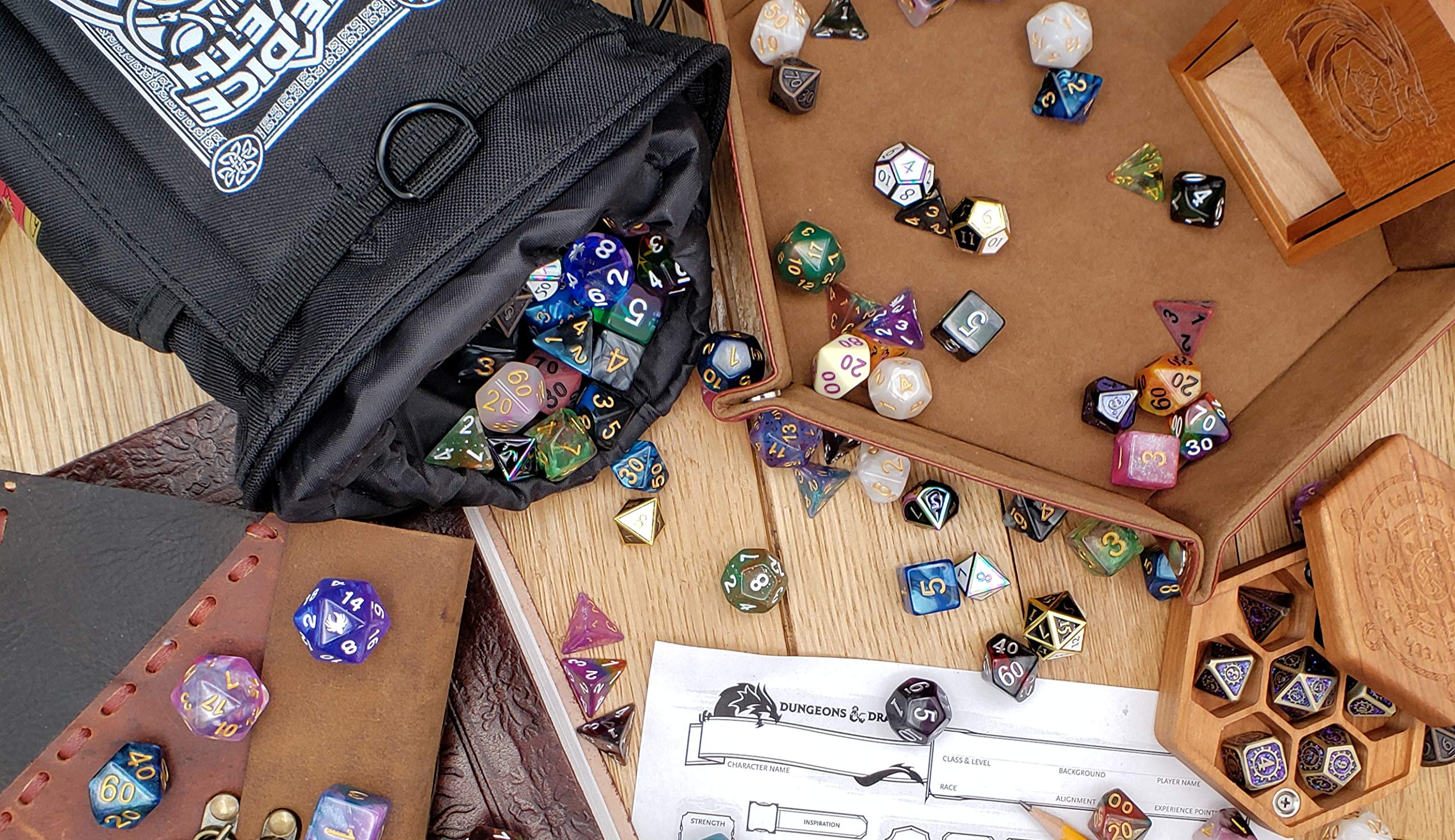 Astral Apocalypse - 7 Piece Polyhedral DND Dice Set by D20 Collective - Maroon & Yellow Swirled Dice for Table Top Dungeons and Dragons RPGs and Gaming - Glittery Multicolored Acrylic D&D Dice Sets