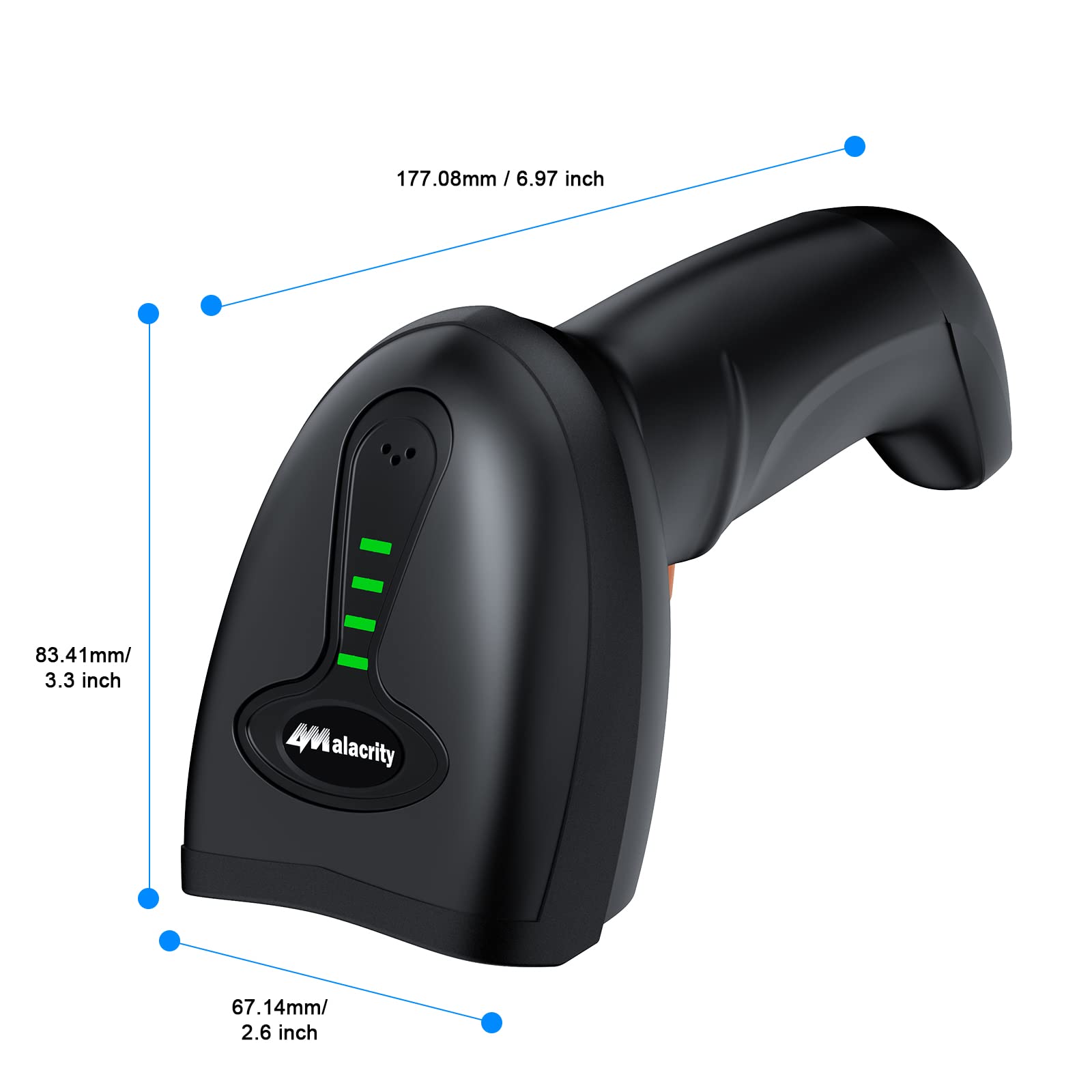 Alacrity Bluetooth Wireless Barcode Scanner 328 Feet Transmission Distance USB Cordless 1D CCD Automatic Barcode Reader Handhold Bar Code Scanner with USB Receiver for Store, Supermarket, Warehouse