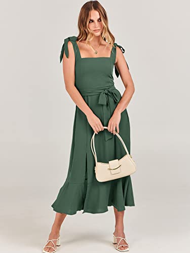 ANRABESS Women's Elegant Bridesmaid Dresses Square Neck Ruffle Split Midi Formal Dress for Wedding Guest Cocktail Party 2023 Gradution Prom Evening Night Dresses 893shenlv-L Green