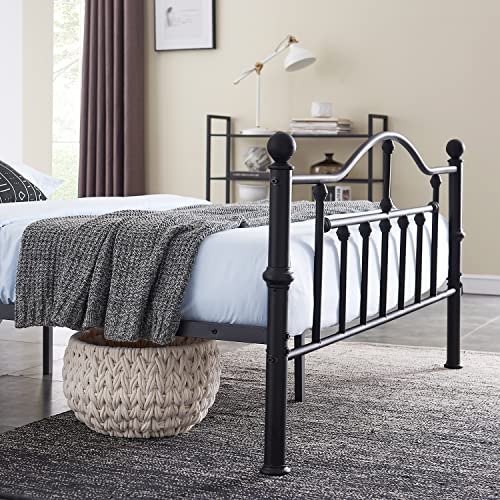 VECELO Queen Size Bed Frame Metal Platform Mattress Foundation/Box Spring Replacement,with Headboard & Footboard/Easy Assemble,Black