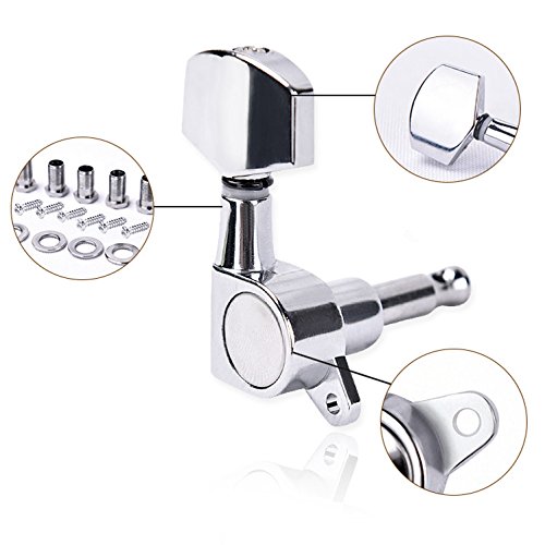 ATCG Guitar Tuning Pegs 6 Pieces 3L3R Chrome Tuners Machine Heads Knobs for Acoustic or Electric Musician Instrument Parts Accessories Guitar String Tuning Peg Replacement (Silver)