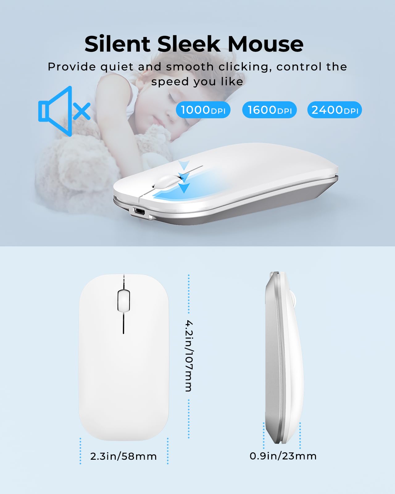 Wireless Bluetooth Keyboard and Mouse Combo (USB + Dual BT), seenda Multi-Device Rechargeable Slim Keyboard and Mouse, Compatible for Win 7/8/10, MacBook Pro/Air, iPad, Tablet - White Silver