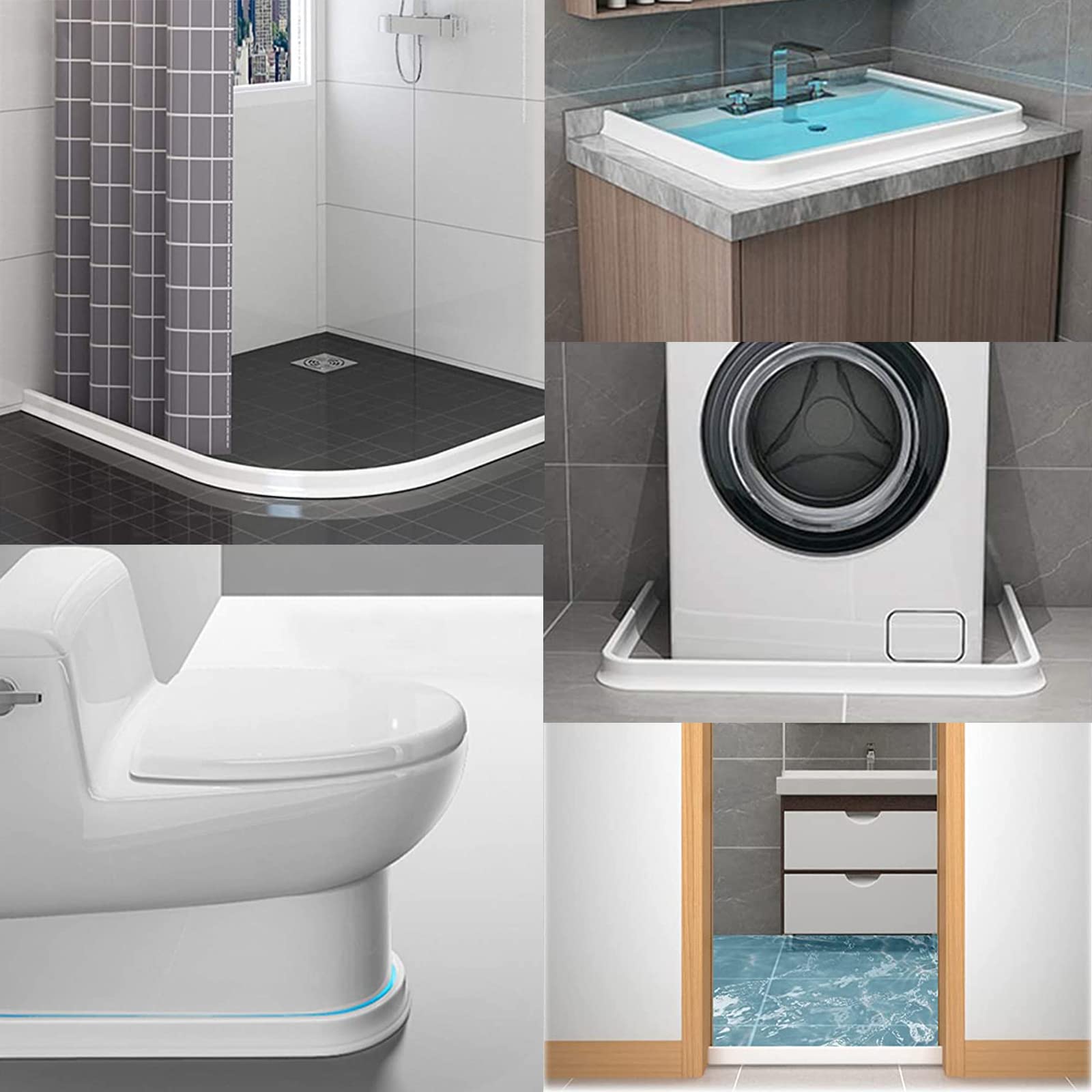39 Inch Collapsible Shower Water Dam Silicone Shower Threshold Water Stopper Barrier Retention System for Bathroom Kitchen Wet and Dry Separation, Wheelchair Accessible, White (1m / 39in)