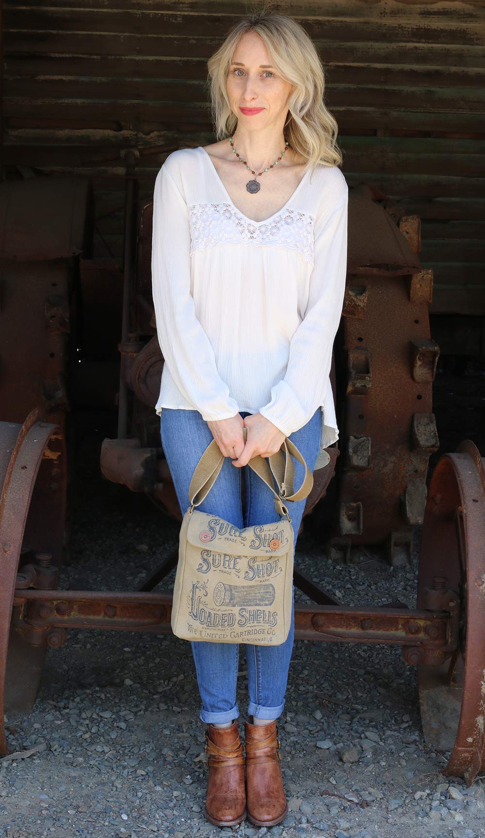 American Glory Unisex Vintage Look Canvas Sure Shot Crossbody Handbag