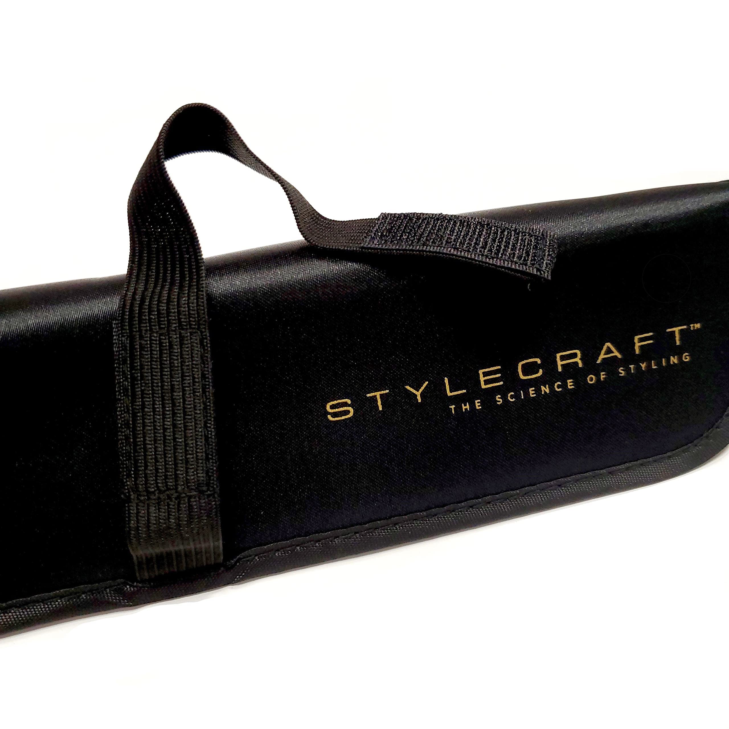 StyleCraft Heat Resistant Travel Mat & Pouch for Hot Styling Tools, Curling Iron, Curling or Flat Iron (Black) with Wrap Tie