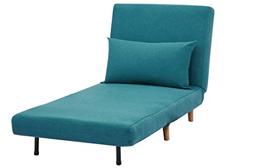 GIA Tri-Fold Convertible Polyester Sofa Bed Chair with Removable Pillow and Legs, Peacock Blue 1 pack