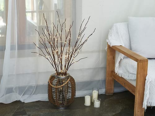 LITBLOOM Lighted Brown Willow Branches with Timer and Dimmer 2 Sets Tree Branch with Warm White Lights for Holiday and Party Decoration 32IN 150 LED Waterproof Plug in