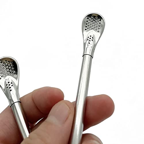 8 Pieces Stainless Steel Drinking Straws with Filter Spoon Reusable Yerba Mate Bombilla Metal Tea Straws 5Inch
