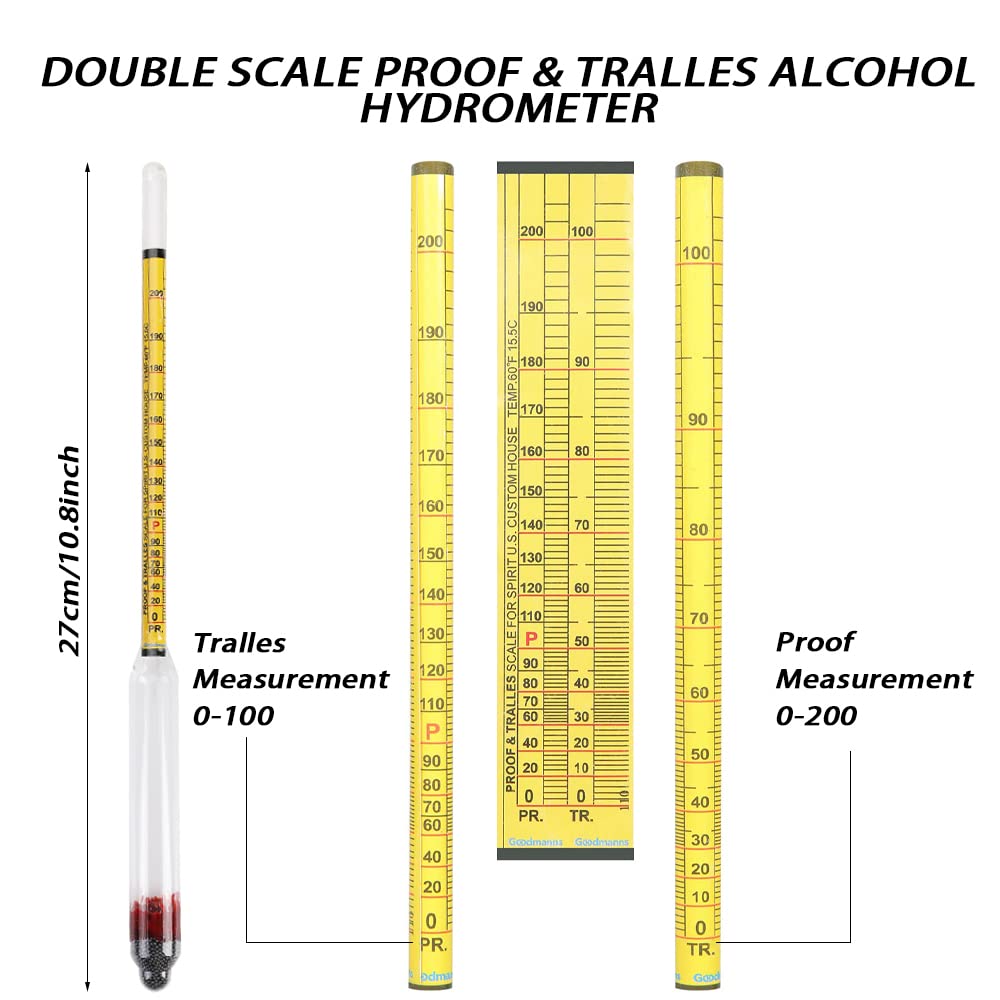 3 Pcs Glass Hydrometer Alcohol 0-200 Proof and Tralle Accurate Alcohol Digital Hydrometer for Liquor Distilling Moonshine Alcoholmeter High Alcohol Proof