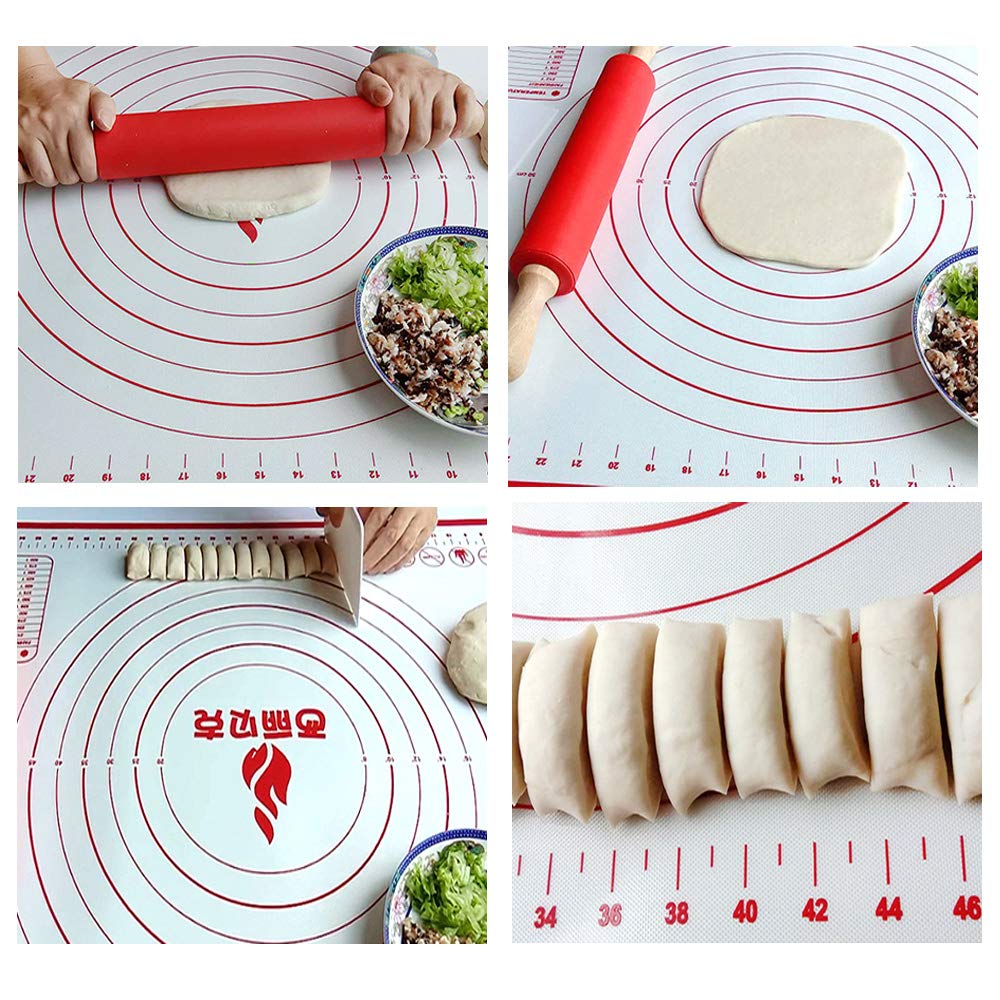 3 Pcs Nonstick Silicone Pastry Mat Large Dough Rolling Mat Extra Thick,Baking Mat Toaster Oven With Cut Dough Knife - 3 Size - 24'' x 32'', 16'' x 24'', 10'' x 11''