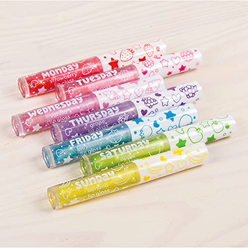 3C4G Three Cheers for Girls by Make It Real - 7 Days Glitter Lip Gloss - Flavored Lip Gloss Set for Girls - Strawberry, Raspberry, Vanilla and More! - 7 Piece Lip Gloss Kit