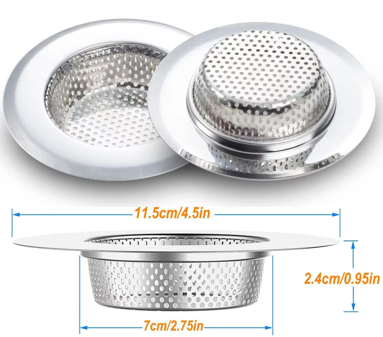 2pcs Kitchen Sink Strainer Stainless Steel,4.5" Sink Strainers for Kitchen Sink,Food Catcher for Most Sink Drains Kitchen Sink Basket Strainer Steel Sink Filter (Upgrade)