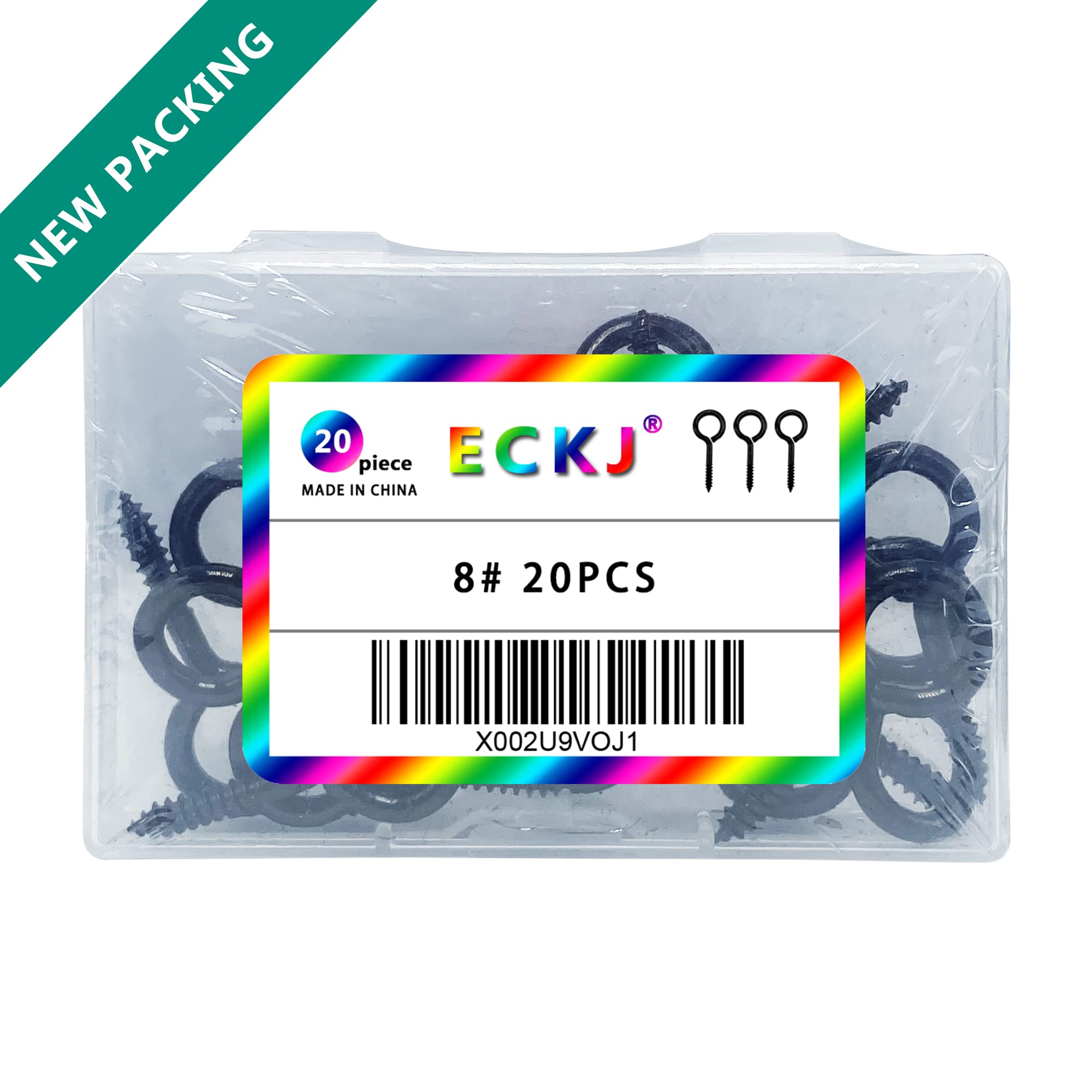ECKJ Screw Eye Hooks Metal Eye Bolt 20 Pieces Black Zinc Plated Self Tapping Screws O Ring Eye Pins 1.46 inch