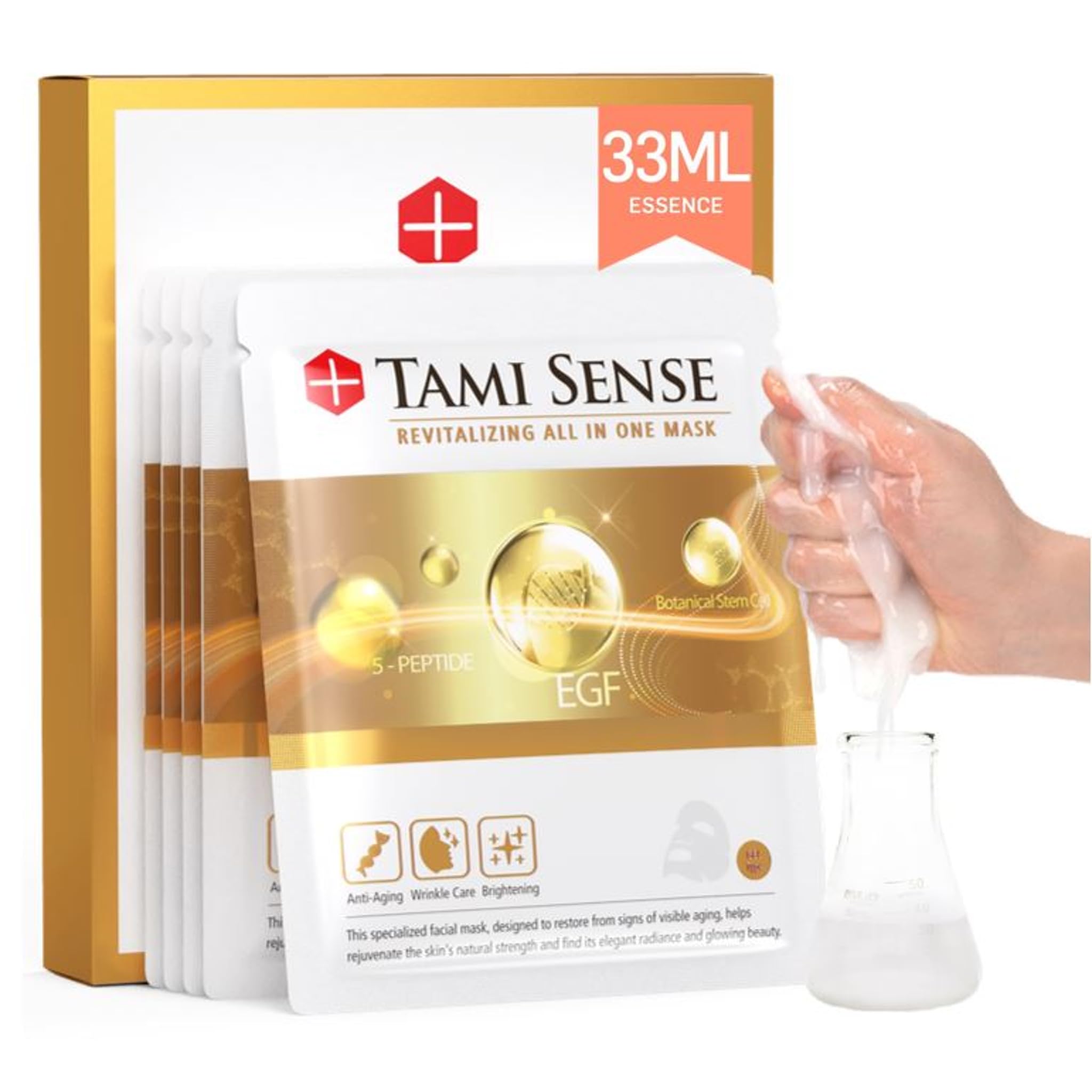 FAMENITY 33ml Essence Best Moisturizing Face Mask For Korean Skincare - Sheet Masks with 33ml Serum Vitamin B Complex Rice Extract Collagen & Face Moisturizer for women men (5 Masks)