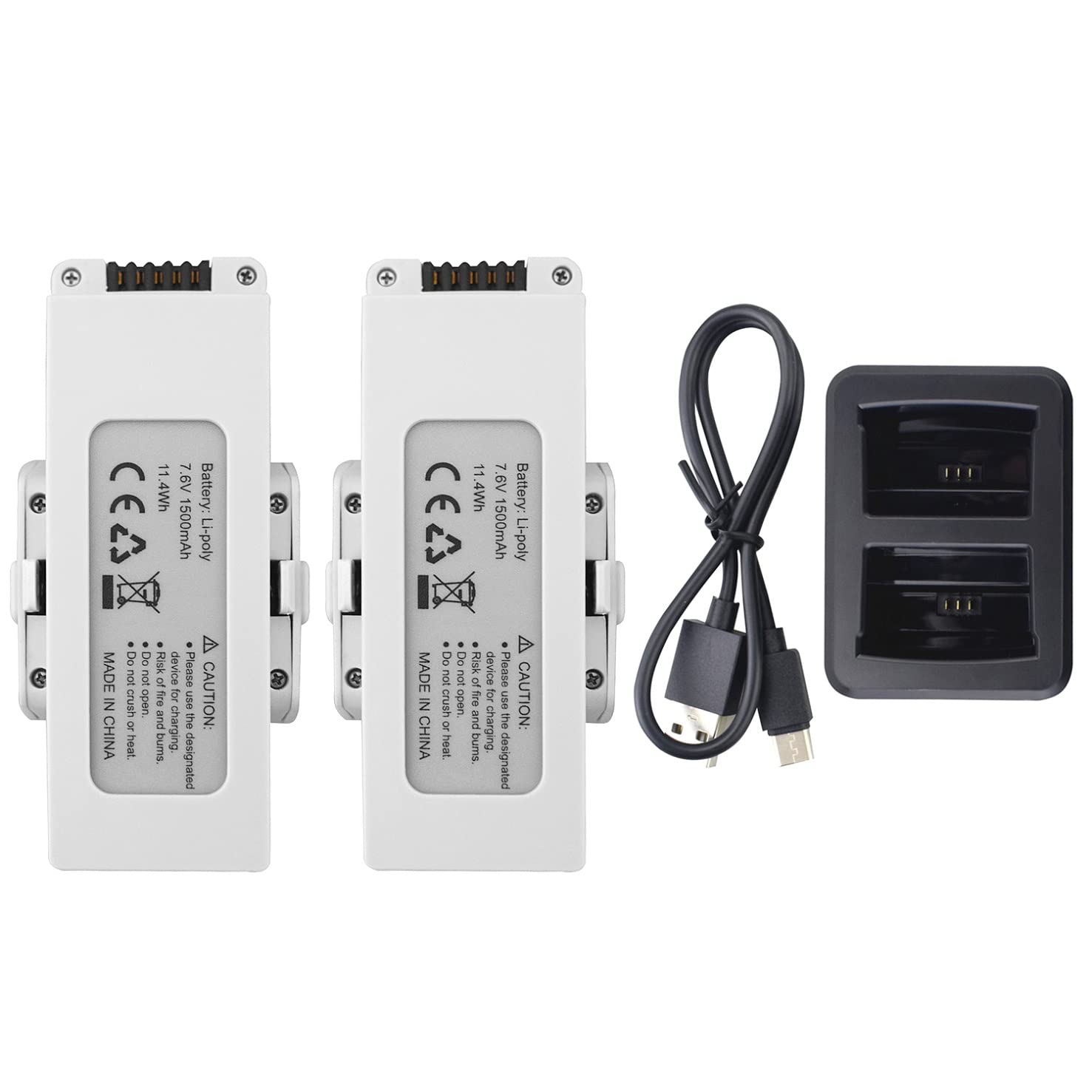 2PCS 7.6V 1500mAh Lithium Battery with 2 in 1 Charger for HS510 F30 Brushless Folding Quadcopter Spare Parts Aerial Remote Control Drone Battery