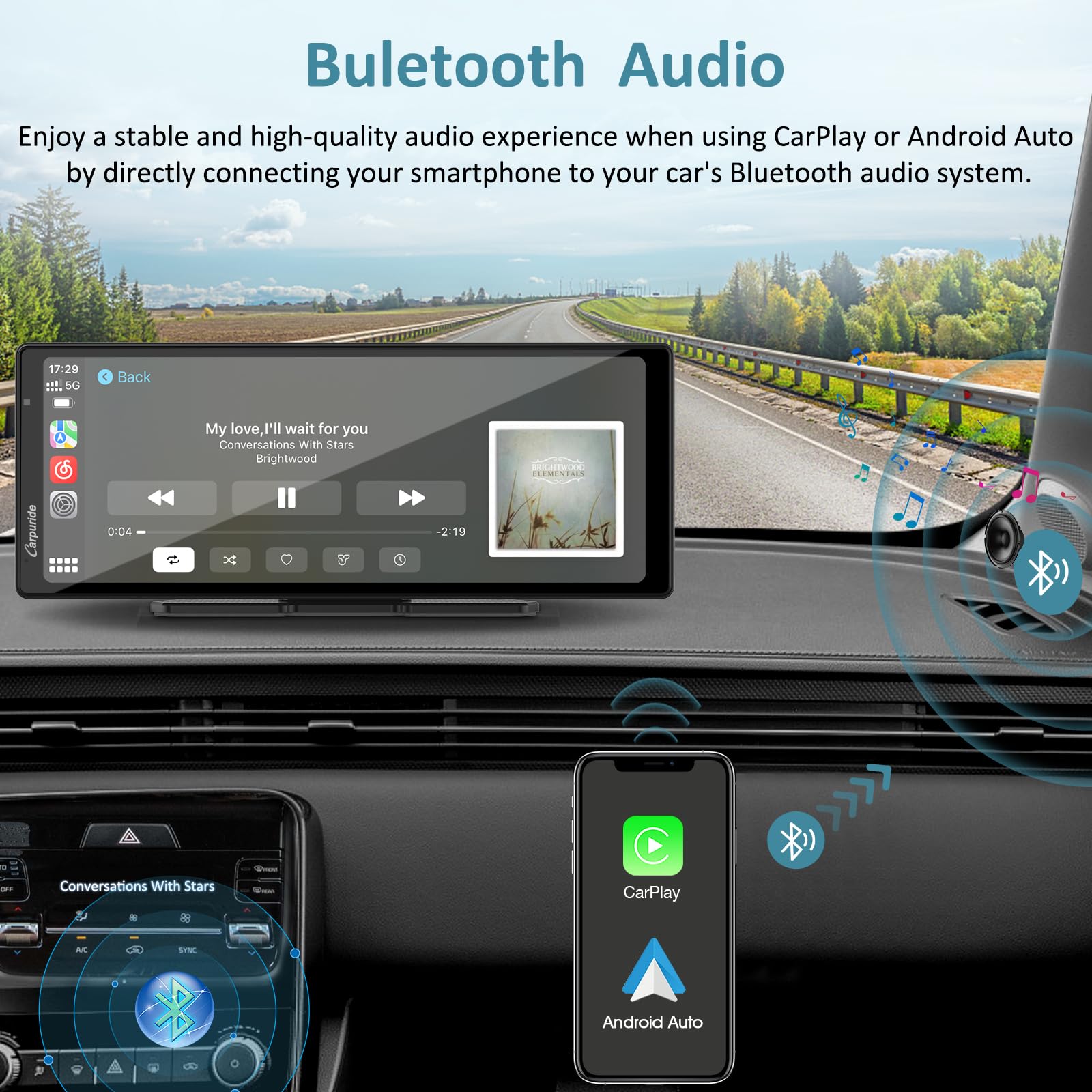 2024 Newest Carpuride W903 Wireless Carplay Android Auto Car Stereo with 4K Dash Cam, Backup Camera,Portable 9.3 Inch IPS Touch Screen,Car Radio Receiver with Mirror,Bluetooth,Drive Navigation