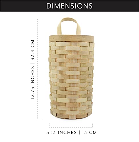 AuldHome Wicker Grocery Bag Holder (Natural); Wall-Mounted Rustic Farmhouse Plastic Bag Dispenser for Kitchen or Laundry Room
