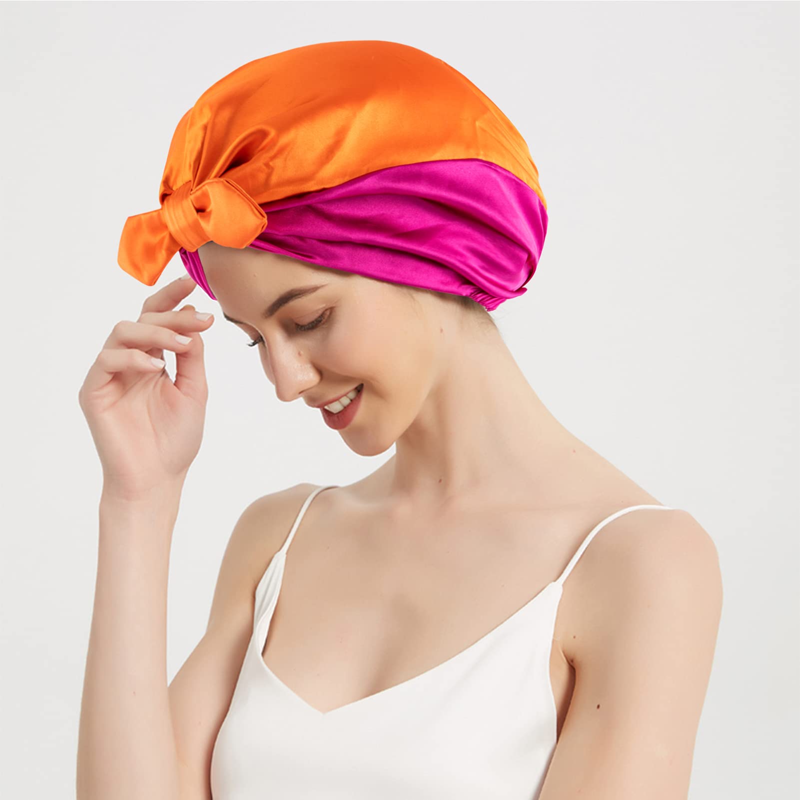 2pcs Non-slip Elastic Silk Bonnet Sleep Cap for Woman Girl Curly Long Hair