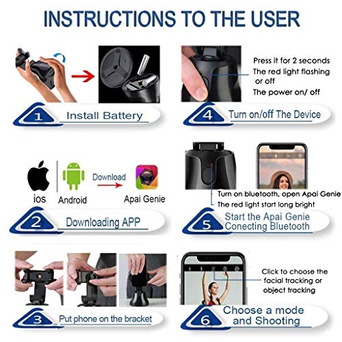 Selfie Stick Tripod 360°Rotation Auto Smart Face & Object Tracking Cell Phone Tripod Holder for Video Recording, Work with Tripod for iPhone Android