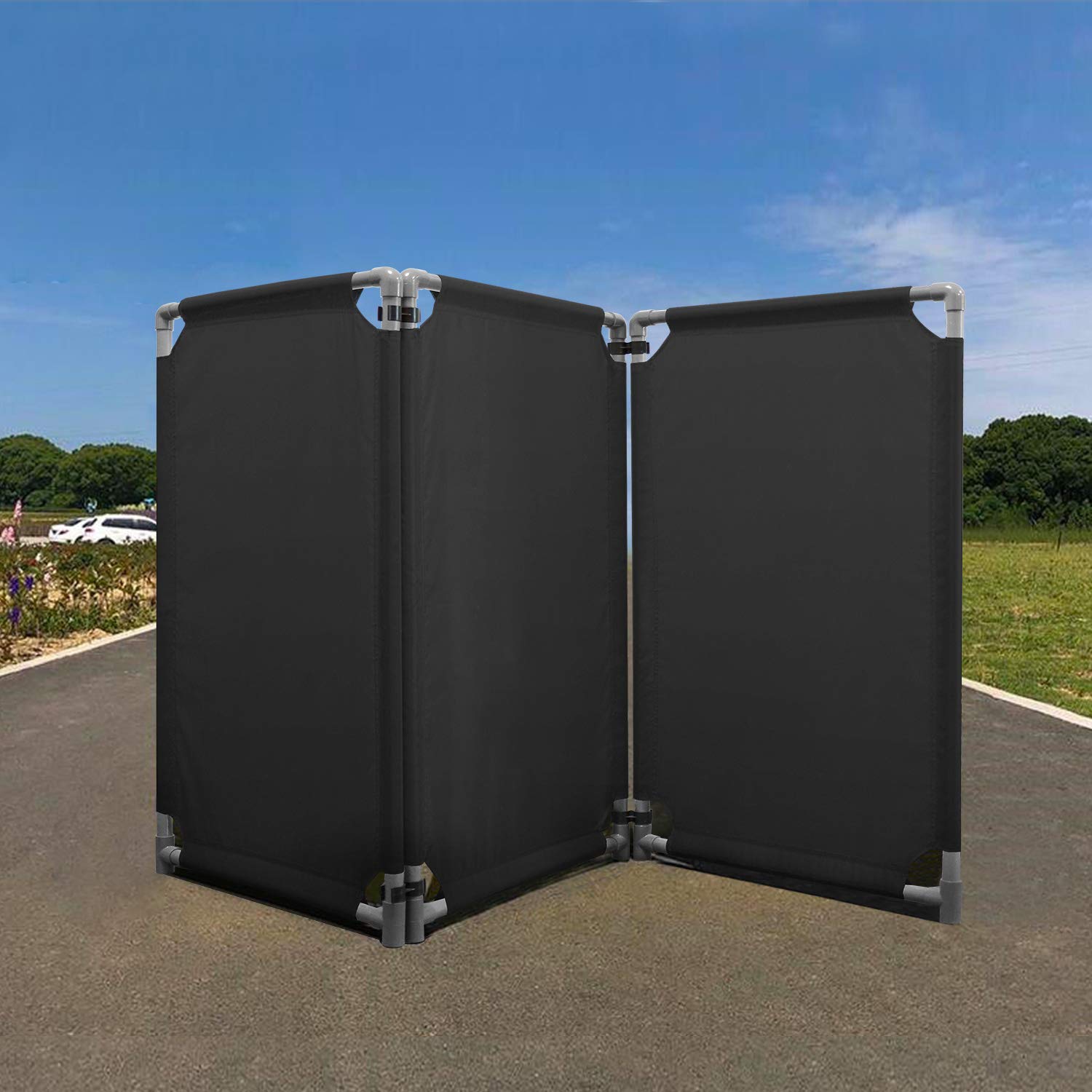 3 Panels Safety Barricade 5.8FT Foldable Security Sign Barrier Gate with Heavy Duty PVC Frame High Visibility Caution Symbol Crowd Control Restricted Area Pedestrian Barricade Traffic Fence Black