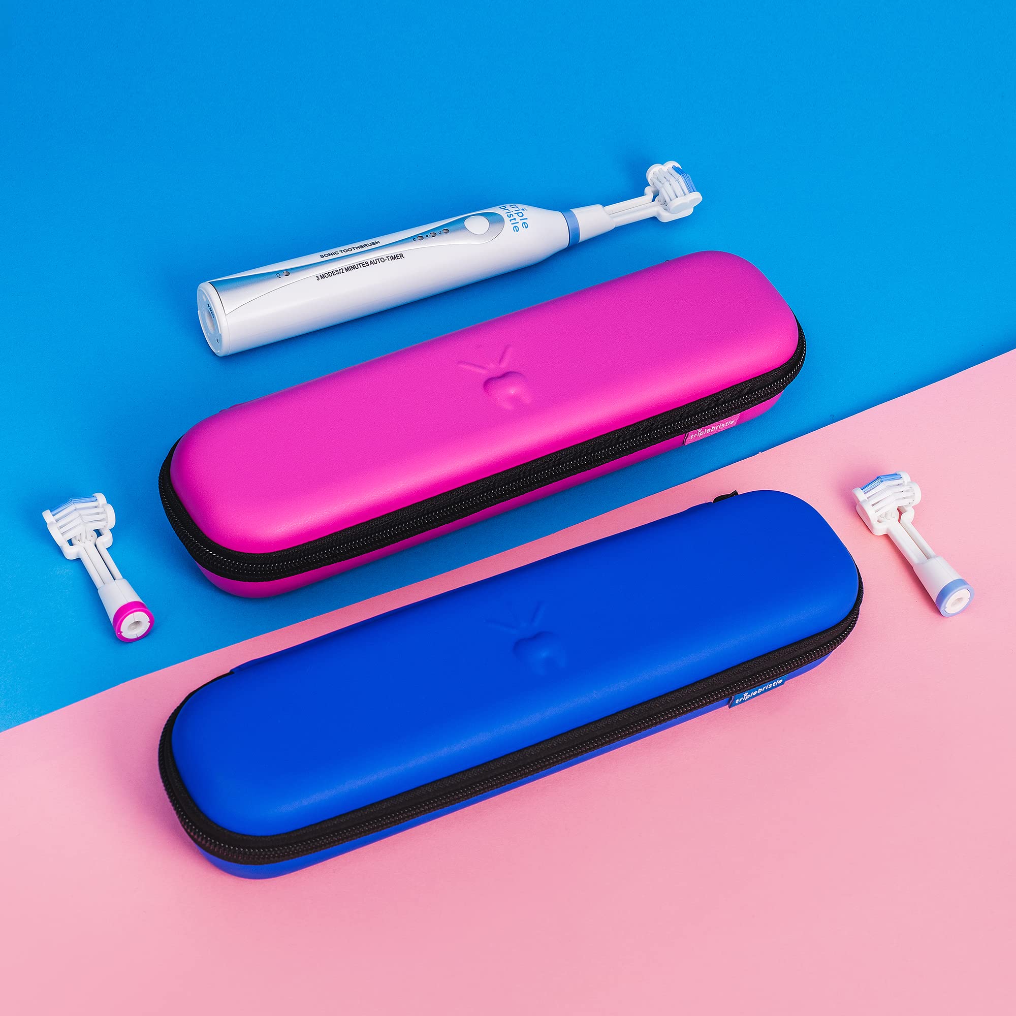 Triple Bristle Sonic Toothbrush Travel Case | Portable, Breathable & Hard Protection for Traveling, Camping, Office or Purse | Mesh Pocket for Accessories | BLUE