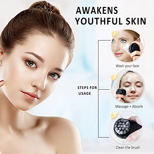 2 Pack Facial Cleansing Brushes, Face Brush with 2-in-1 for Deep Pore Cleansing and Exfoliation, Silicone Scrubber & Soft Bristle Sides (Black&Pink)