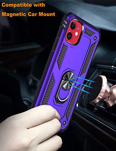 LUMARKE iPhone 11 Case with Tempered Glass Screen Protector,iPhone 11 Cover Military Grade 16ft. Drop Tested Cover with Magnetic Ring Kickstand Protective Phone Case for iPhone 11 6.1 inch Purple