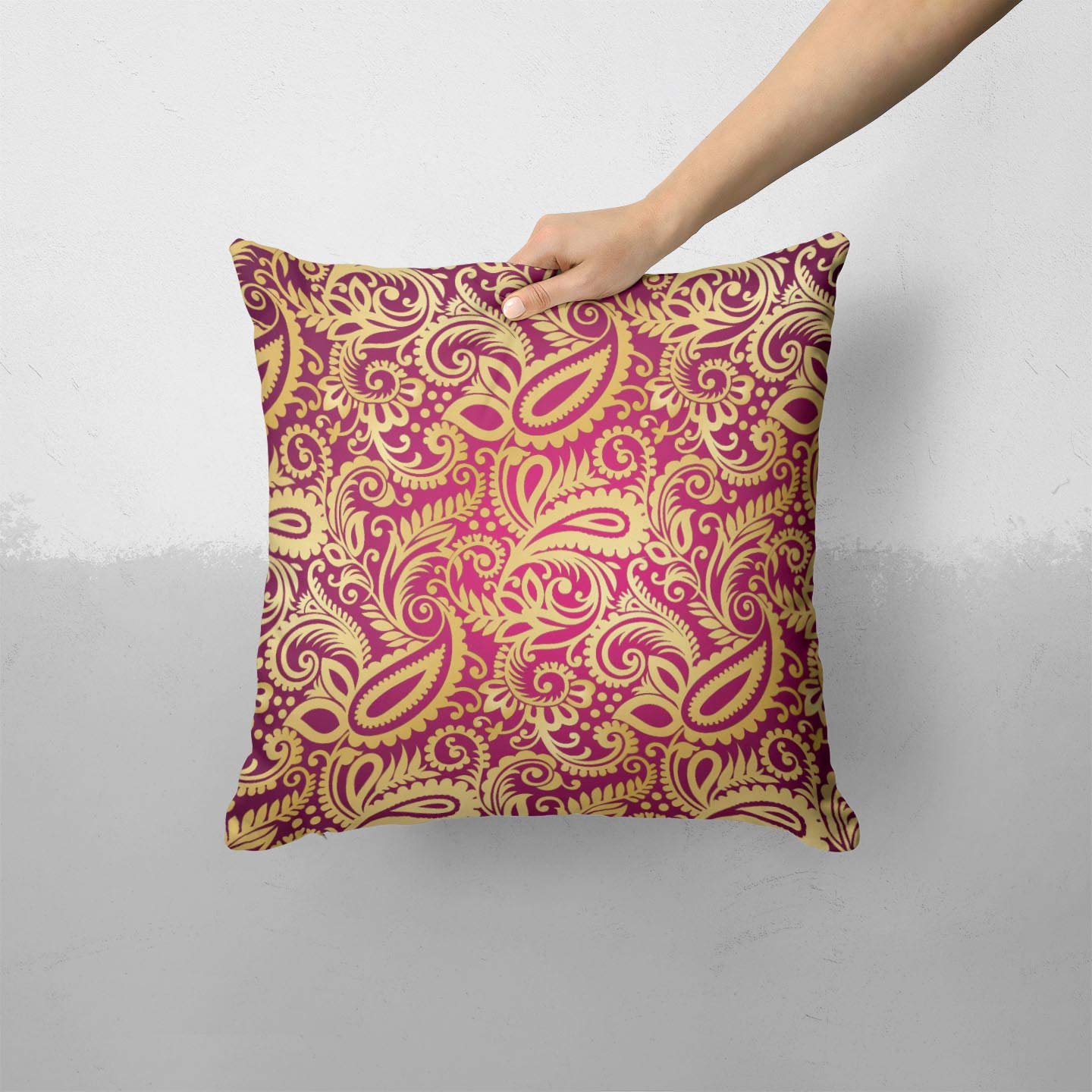 iiRov Gold and Red Paisley Pattern - Custom Decorative Home Decor Indoor or Outdoor Throw Pillow Cover Plus Cushion Set for Sofa, Bed or Couch (Pillow CASE Cover Plus Cushion)