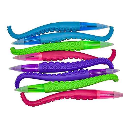 Maydahui 8PCS Octopus Tentacle Shaped Ballpoint Pen Funny Finger Puppet Pen Black Ink Devilfish Fish Pens Soft Silicone for Boys School Student