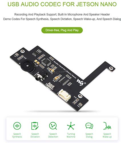 XYGStudy USB Audio Codec for Jetson Nano Developer Kit B01 and 2GB, USB Sound Card Driver-Free Plug and Play Built-in Microphone and Speaker Header, Recording and Playback Support