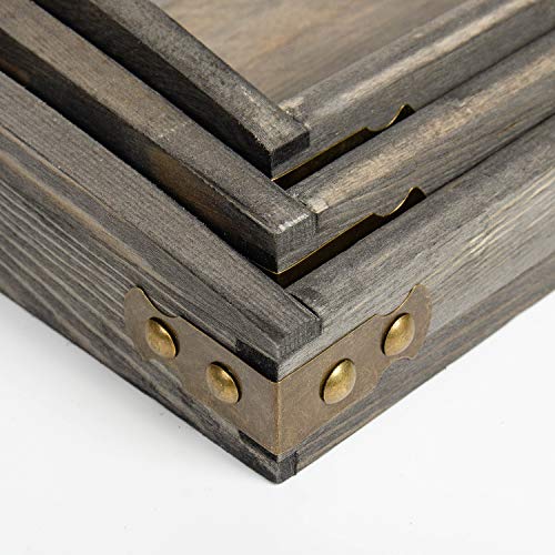 VERGOODR Country Farmhouse Rustic Wood Nesting Dinning Breakfast Serving Trays with Wood Handles, Set of 3,Can Put Food, Fruit, Plates|Ottoman Decorative Coffee Table Tray (Rock Grey)