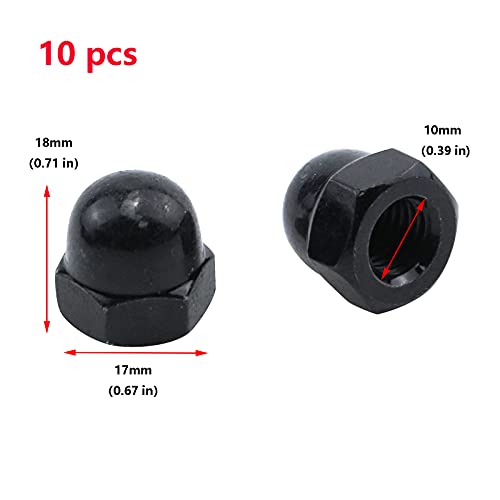 Antrader M10 Thread Dia Acorn Cap Black Zinc Plating Carbon Steel Decorative Dome Head Hex Nuts, 10-Pack