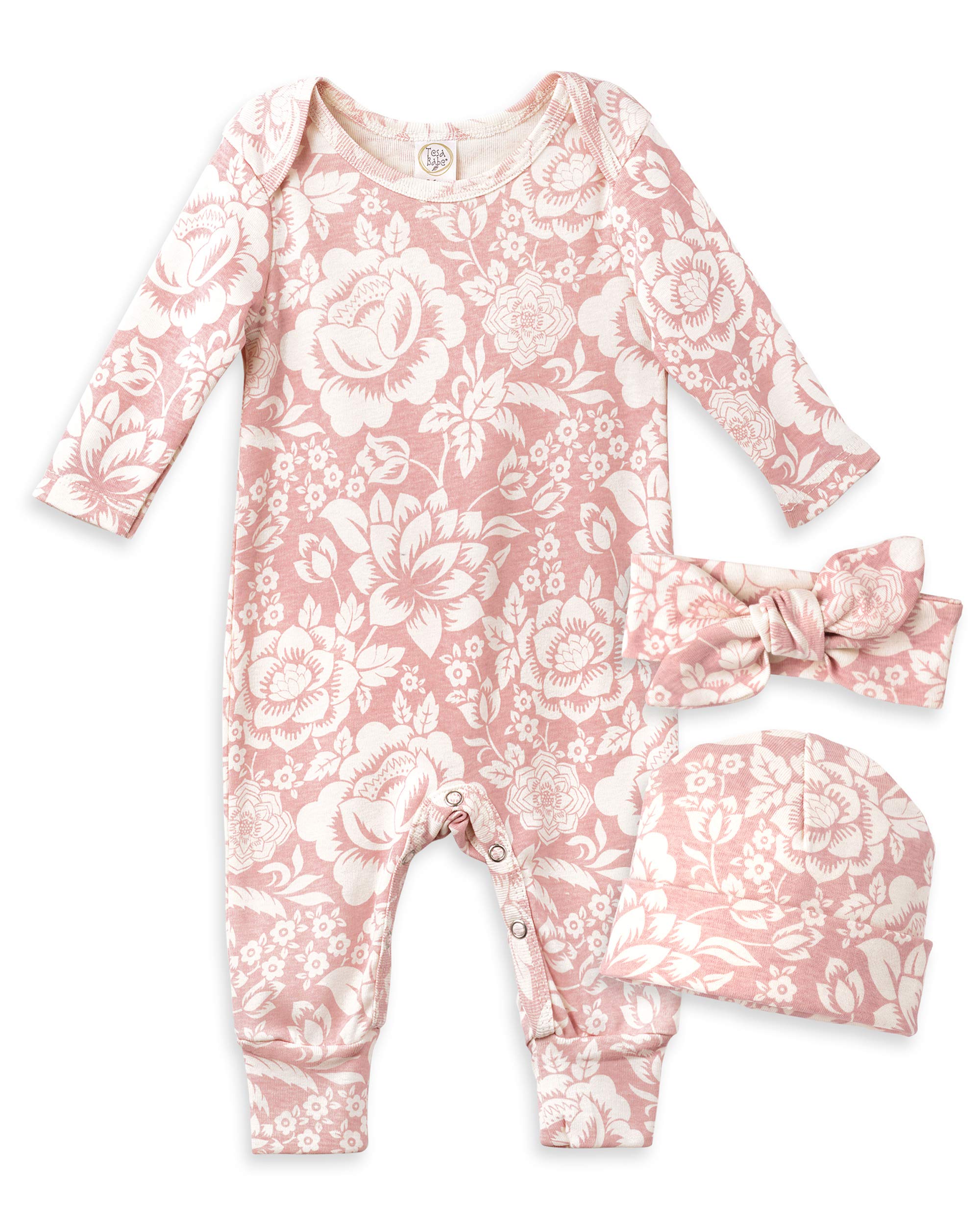 Tesa Babe Baby Girl Clothes Soft Cotton One-Piece Coverall Romper Jumpsuit Gift Set for Infant Girls Newborn to Toddlers Floral Print (Newborn)
