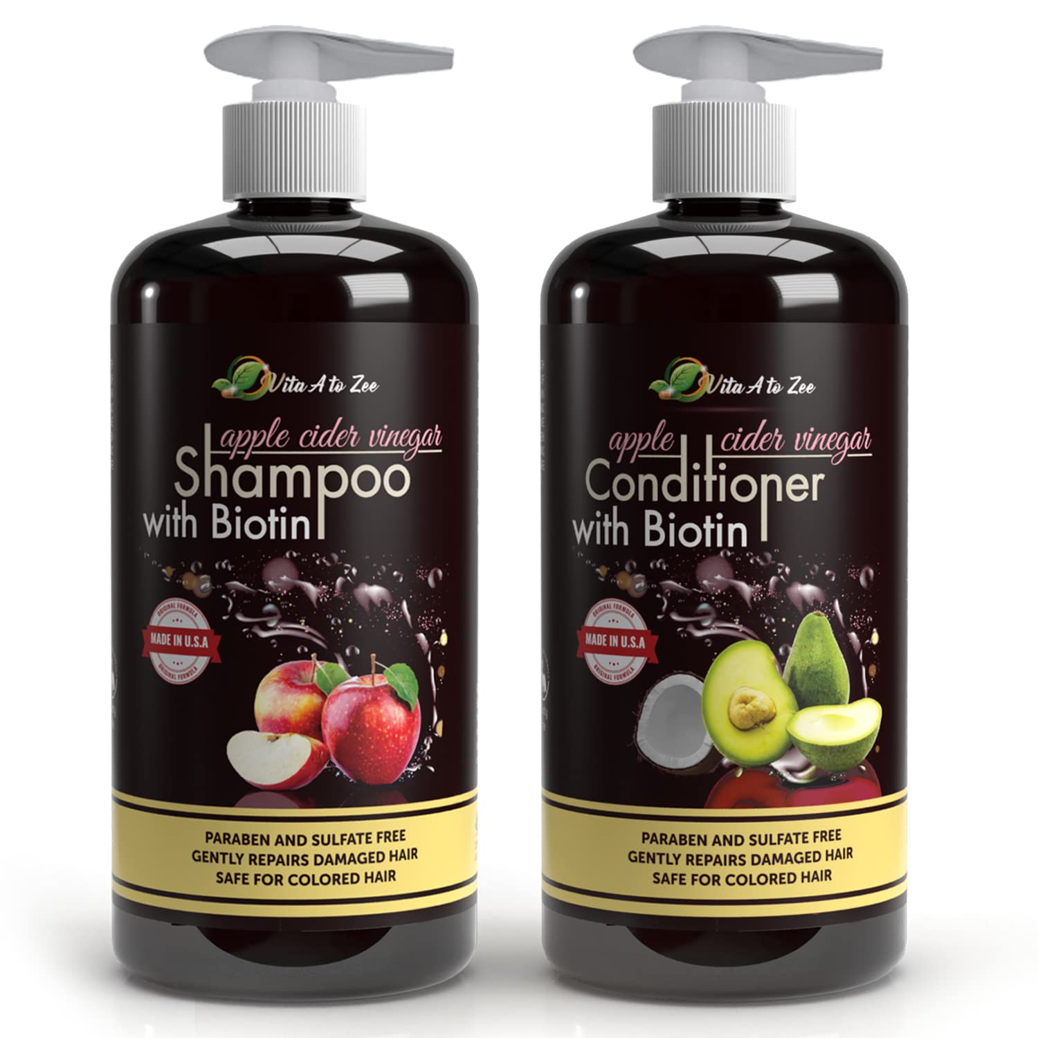 Vita A to Zee Apple Cider Vinegar Shampoo & Avocado Coconut Conditioner (2 x 16.9 fl oz)