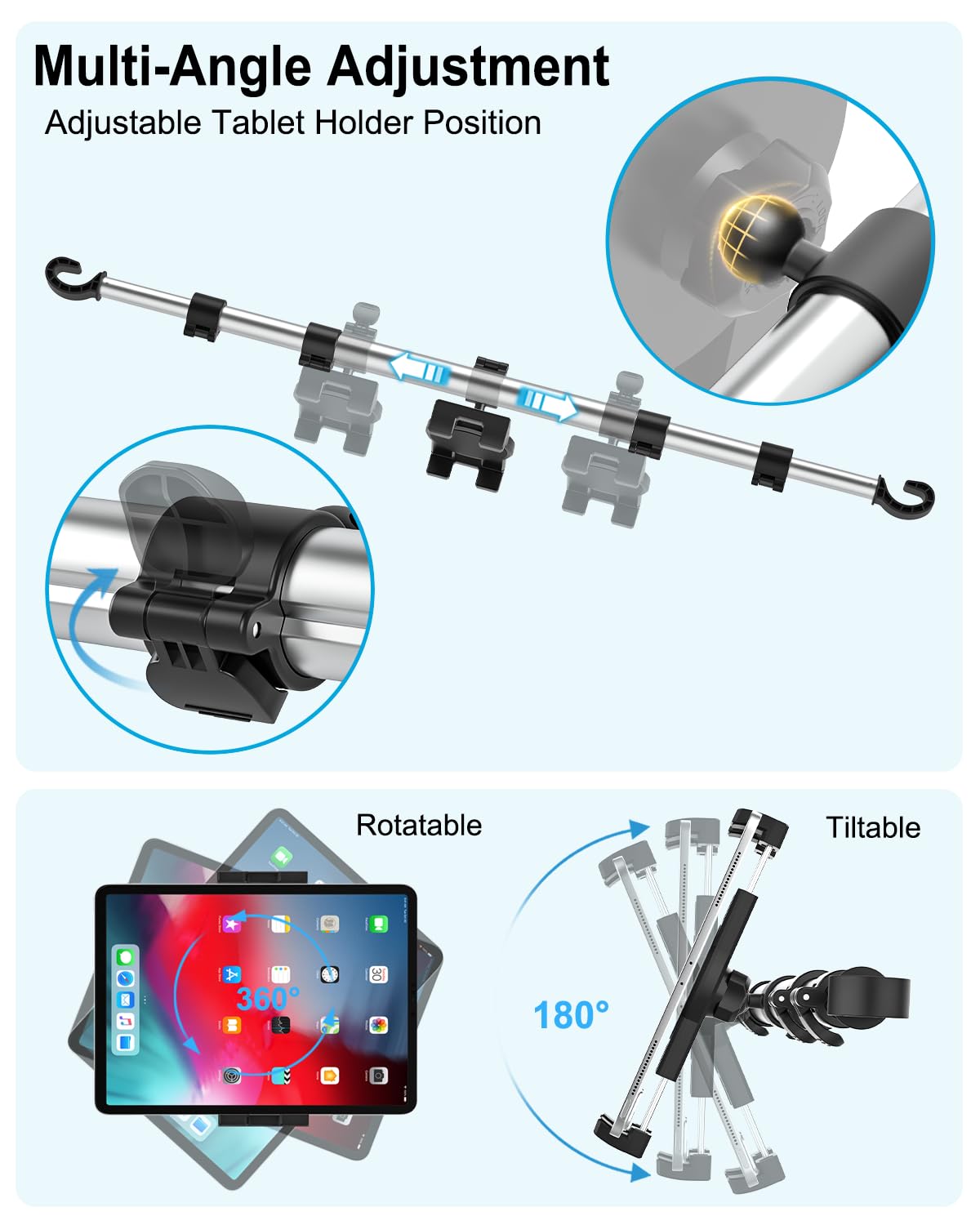 woleyi Car Headrest Tablet Holder Mount - [Anti Shake & Stretchable] Tablet Holder Back Seat for Car Between Kids Stand, for iPad Pro Air Mini, Galaxy Tab, Kindle Fire, Switch, iPhone, 4.7-13" Devices